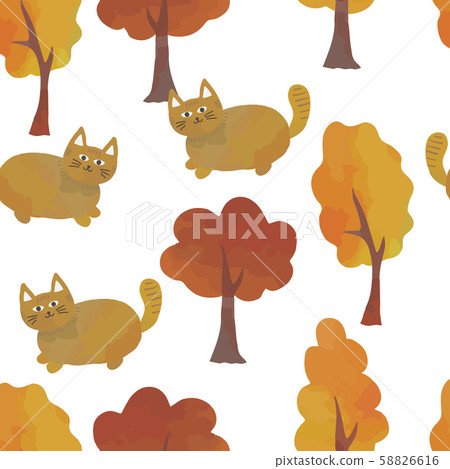 Seamless pattern with cats and trees - Stock Illustration [58826616 ...