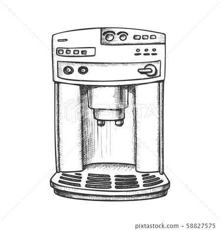 Coffee Maker Machine Front View Monochrome Vector - Stock Illustration ...