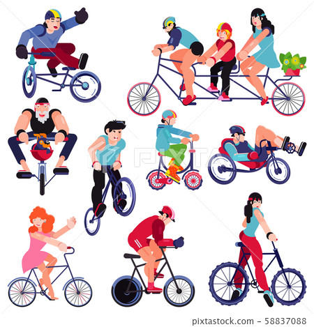 Bicycle vector bikers people character biking... - Stock Illustration ...