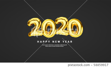 Happy new year 2020.Gold Balloons on black...-插圖素材 [58859917] - PIXTA圖庫