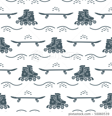 Vector seamless pattern Rollers, skateboard Sport - Stock Illustration ...