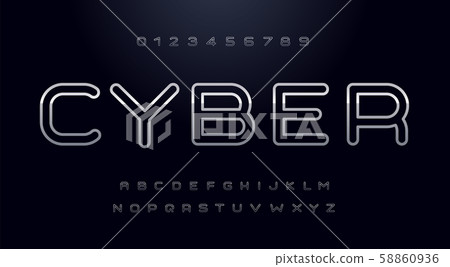 Cyber font, capital letters with shiny metal... - Stock Illustration ...