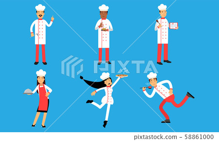 Cooking Characters Present Dishes At Their... - Stock Illustration ...