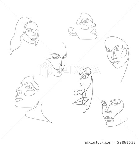 One line girl or woman portrait design set.... - Stock Illustration ...