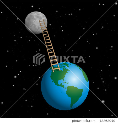 Ladder From Earth To Moon - Stock Illustration [58868050] - PIXTA