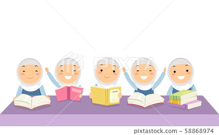 Stickman Kids Girls Classmates Books Illustration - Stock Illustration ...