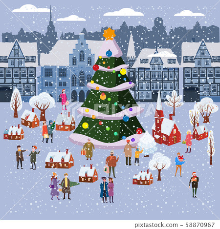 Christmas market or holiday winter outdoor fair... - Stock Illustration ...