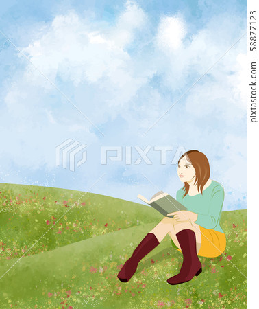 Spring: person spring book woman background... - Stock Illustration ...