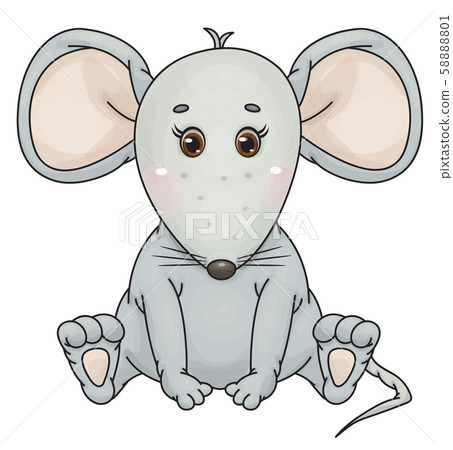 Vector cute, sitting, grey mouse cartoon. - Stock Illustration ...