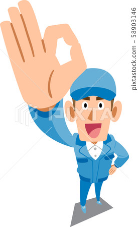 Male in blue work clothes showing OK sign with... - Stock Illustration ...