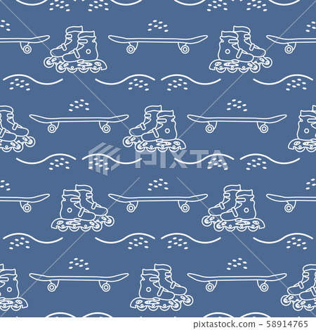 Vector seamless pattern Rollers, skateboard Sport - Stock Illustration ...