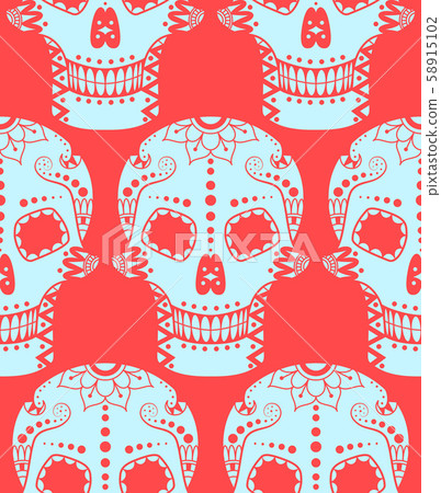 Vector seamless pattern of blue sugar skull - Stock Illustration ...
