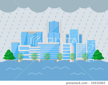 Illustration of a flooded building - Stock Illustration [58916965] - PIXTA