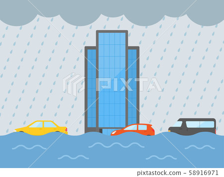 Illustration of a flooded building - Stock Illustration [58916971] - PIXTA