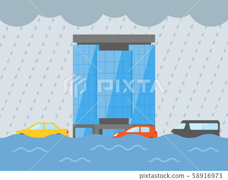 Illustration of a flooded building - Stock Illustration [58916973] - PIXTA