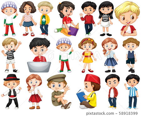 Set of isolated children in different actions - Stock Illustration ...