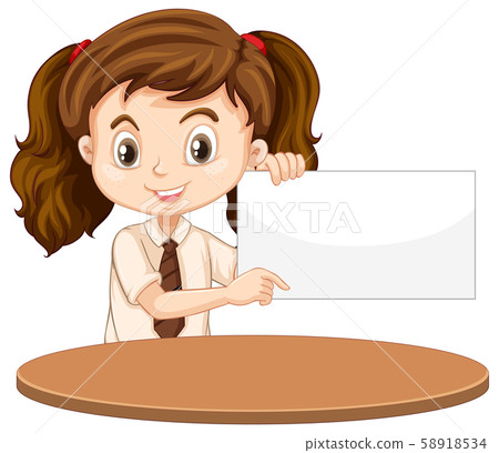 One happy girl with blank sign - Stock Illustration [58918534] - PIXTA