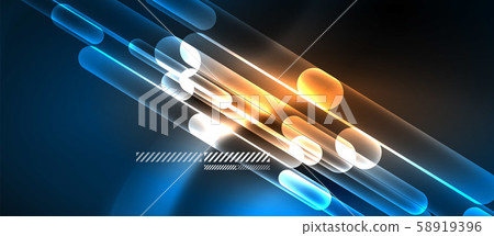 Glass neon block and lines abstract background-插圖素材 [58919396] - PIXTA圖庫