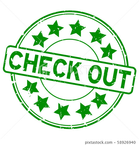 Grunge green check out word with star icon... - Stock Illustration ...