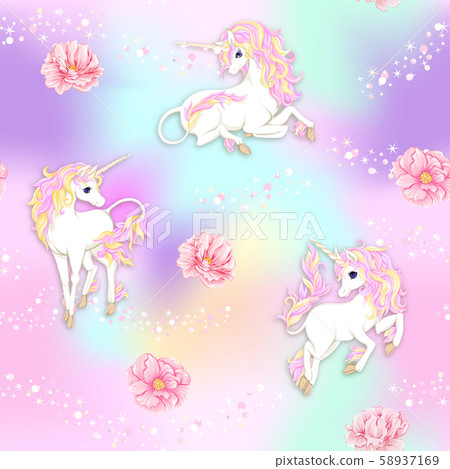 Seamless pattern, background with unicorn - Stock Illustration ...