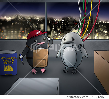 Penguin (Mechanic Maintenance) maintaining a... - Stock Illustration ...