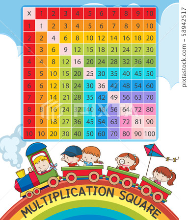 Multiplication square with rainbow and children on - Stock Illustration ...