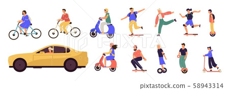 People riding. Cartoon characters on modern... - Stock Illustration ...