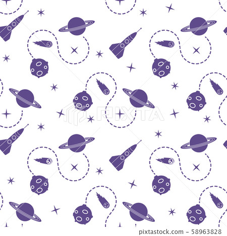 Space seamless pattern with rocket, planet, stars - Stock Illustration ...