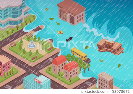 Flood Disaster Isometric Composition - Stock Illustration [58978671 ...