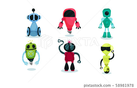 Set of colored robots. Vector illustration on a... - Stock Illustration ...