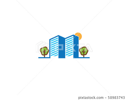 Big buildings with trees and sun for logo... - Stock Illustration ...