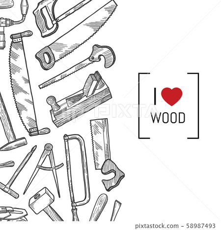 Vector hand drawn carpentry background with... - Stock Illustration ...