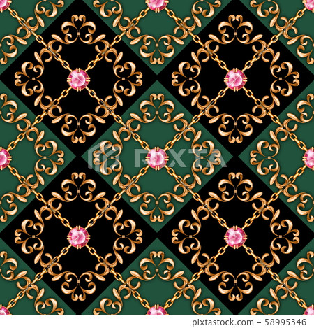 Seamless luxury golden pattern with gems - Stock Illustration [58995346 ...