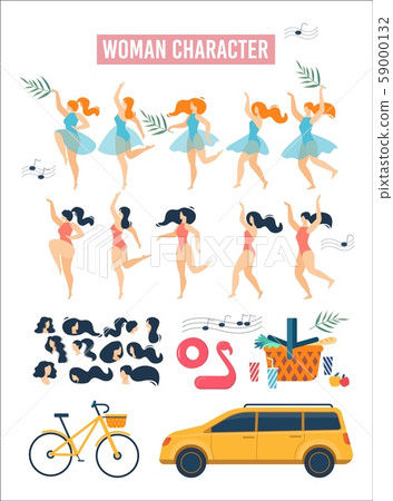 Woman Character Rest and Relax Animated Flat Set - Stock Illustration ...