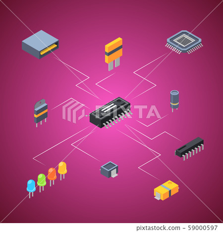 Vector isometric microchips electronic parts... - Stock Illustration ...