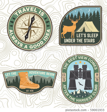 Set of outdoor adventure quotes symbol. Concept... - Stock Illustration ...