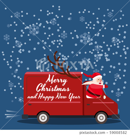 Merry Chrismas Santa Claus Van delivering... - Stock Illustration ...