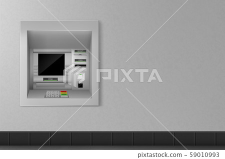 Atm automated teller machine on grey wall. Banking - Stock Illustration ...