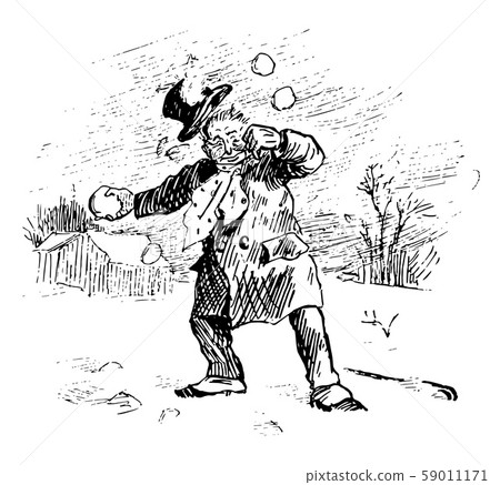 Snowball game vintage illustration. - Stock Illustration [59011171] - PIXTA