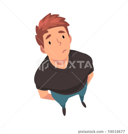 Thoughtful Young Man Character Looking Up, View... - Stock Illustration ...