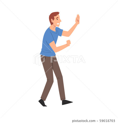 Young Man Giving High Five, Smiling Guy... - Stock Illustration ...