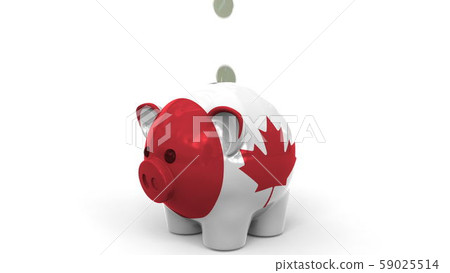 Coins fall into piggy bank painted with flag of... - Stock Illustration ...