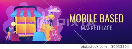 Mobile based marketplace concept banner header. - Stock Illustration ...