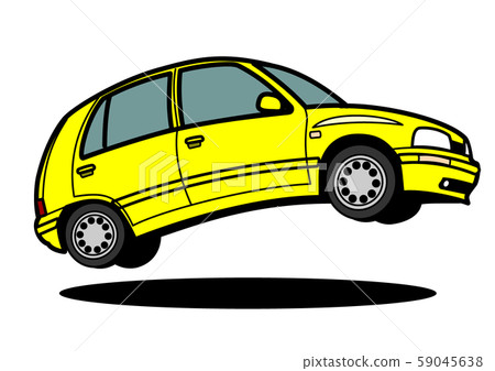 Domestic retro compact car jump yellow car... - Stock Illustration ...