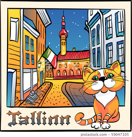 Vector cute cat in Tallinn, Estonia - Stock Illustration [59047105] - PIXTA