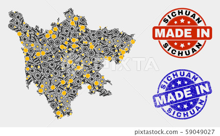 Mosaic Sichuan Province Map of Service Elements... - Stock Illustration ...