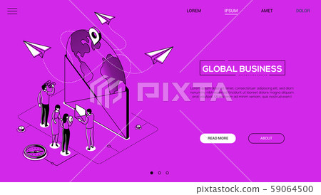 Global business - line design style isometric... - Stock Illustration ...