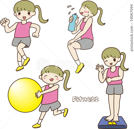 Female 4 poses Set Fitness Exercise Sports Gym... - Stock Illustration ...
