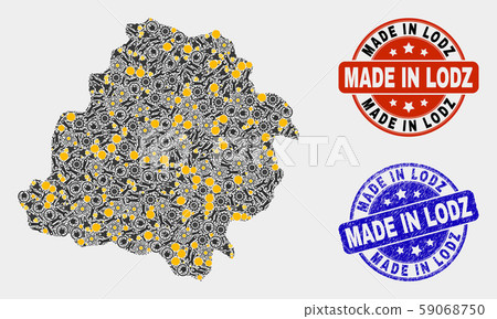 Mosaic Lodz Voivodeship Map of Workshop Items... - Stock Illustration ...