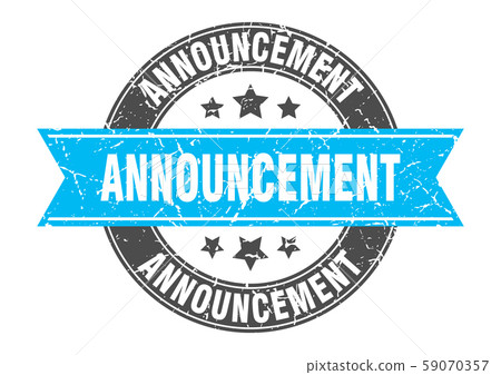 announcement round stamp with turquoise ribbon. - Stock Illustration ...